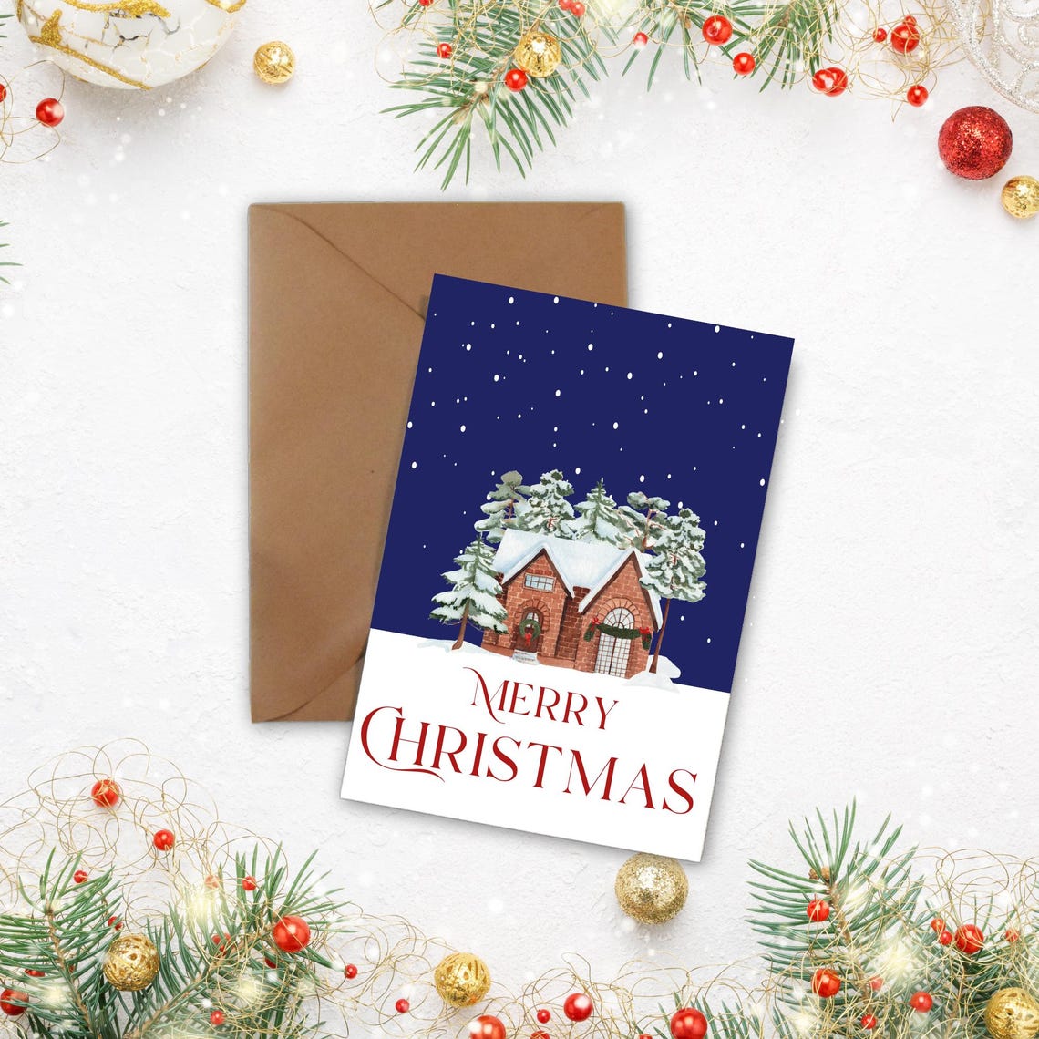 Printable Merry Christmas Greeting Card Template, 5x7 Cute Christmas ...