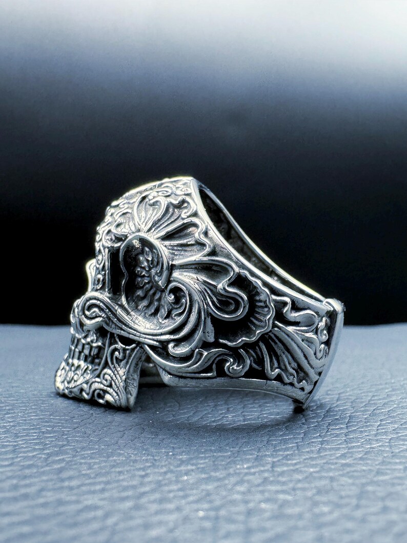 925 Sterling Silver Ring Skull Sugar Ring, Gothic Vintage Oxidation ...