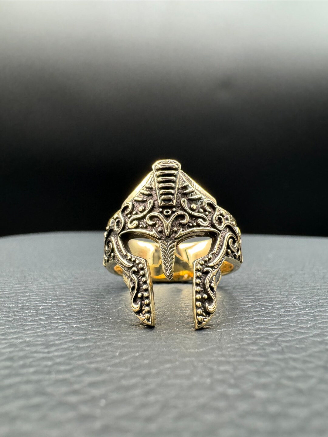 Brass Ring Spartan Mask Ring, Gothic Vintage Oxidation Style, High ...