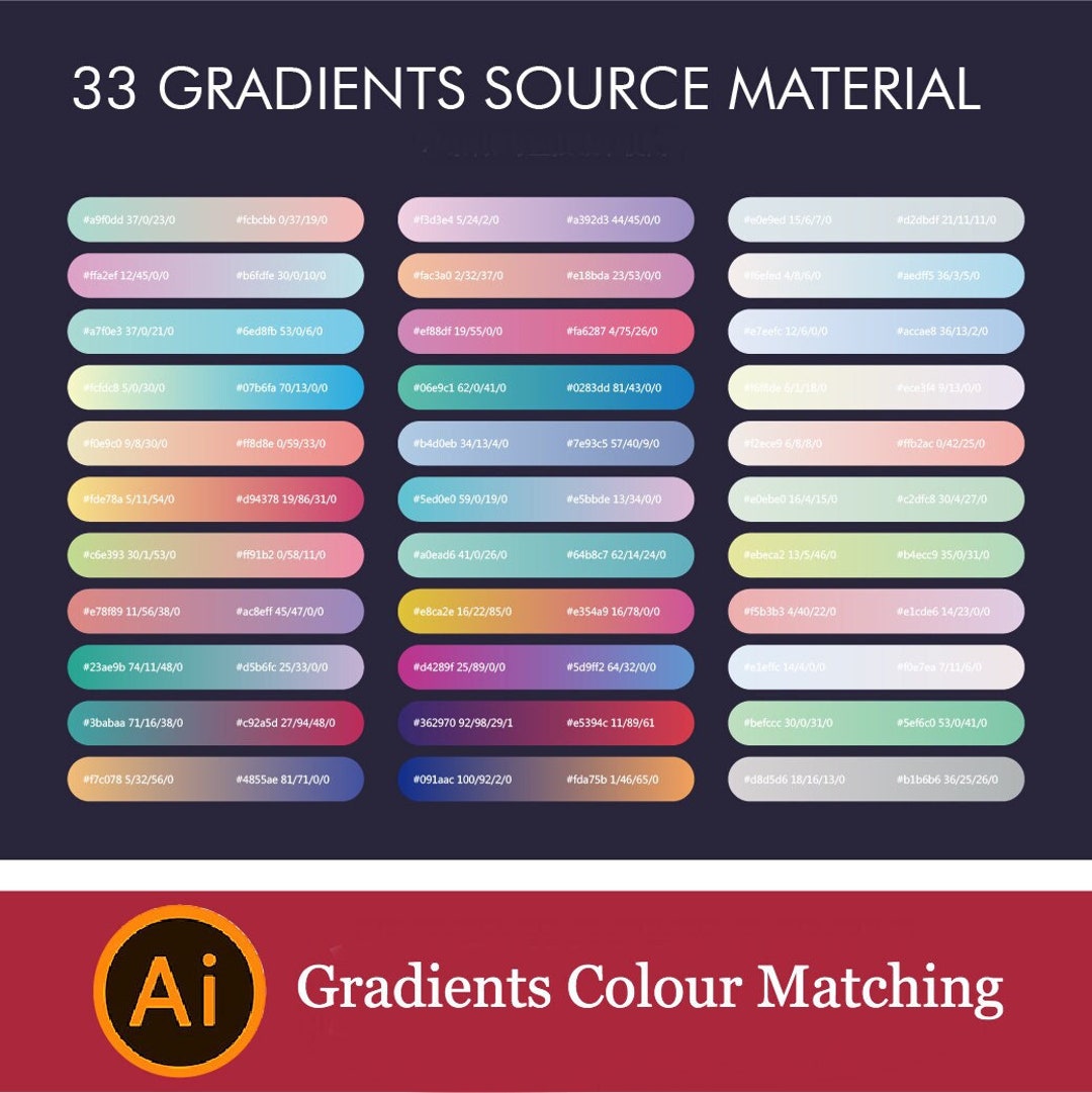 33 Adobe Illustrator Gradient Colours | Color Palette Bundle for ...