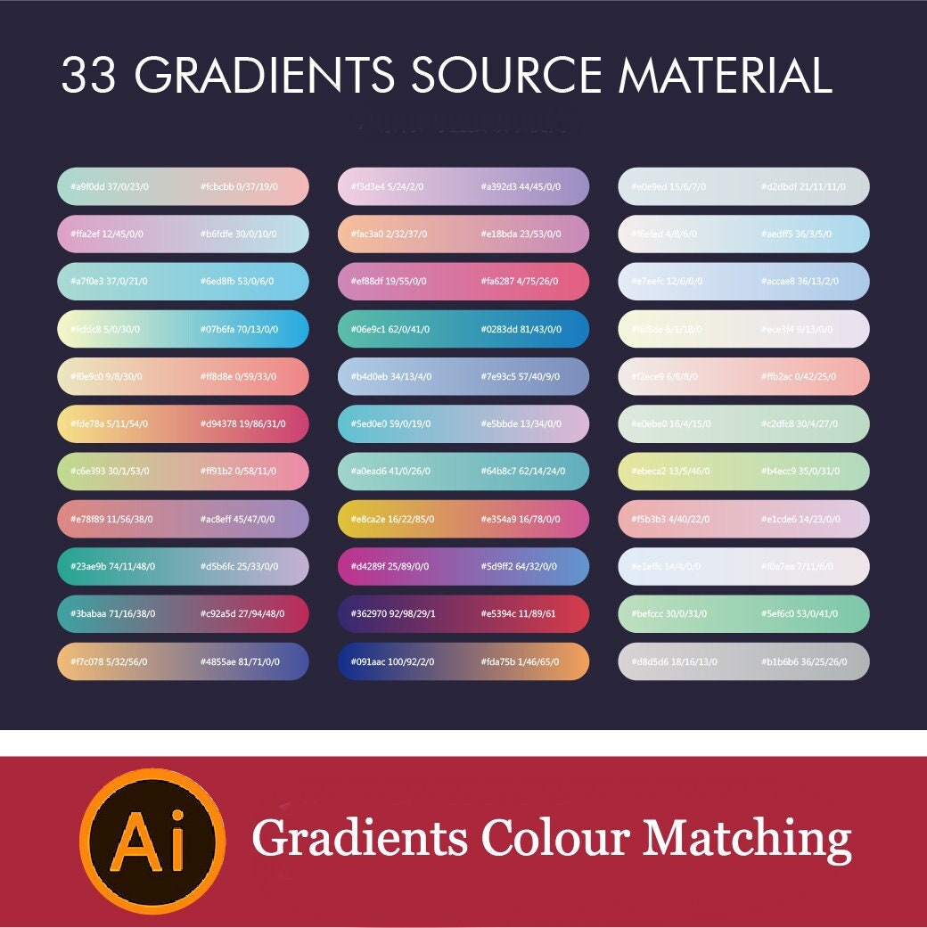 33 Adobe Illustrator Gradient Colours Color Palette Bundle for Branding ...