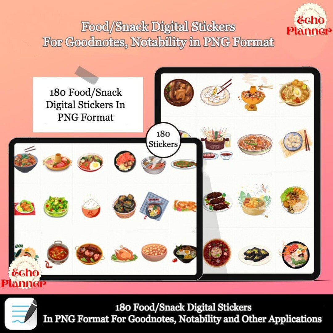 Food and Snack Digital Stickers Pack for Digital Planner , PNG Files of ...