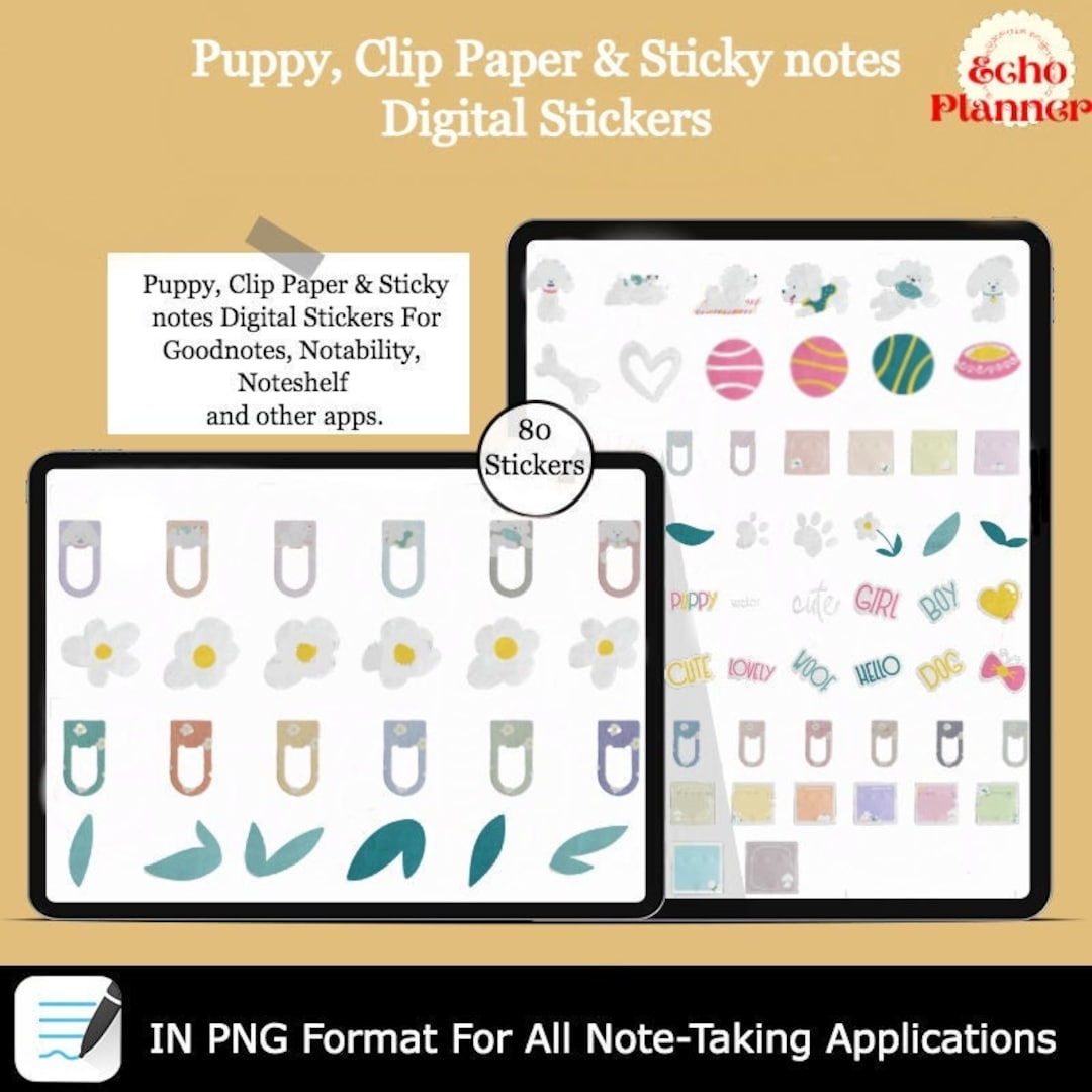 Cute Plants Animals Sticky Notes Paper Clips Digital Stickers Green ...