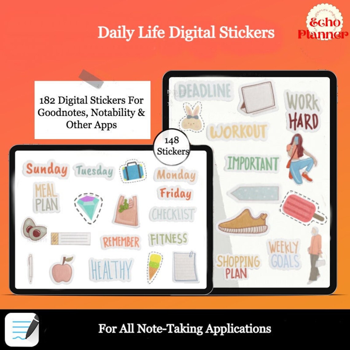 Daily Life Cute Digital Stickers for Digital Planner Goodnotes ...