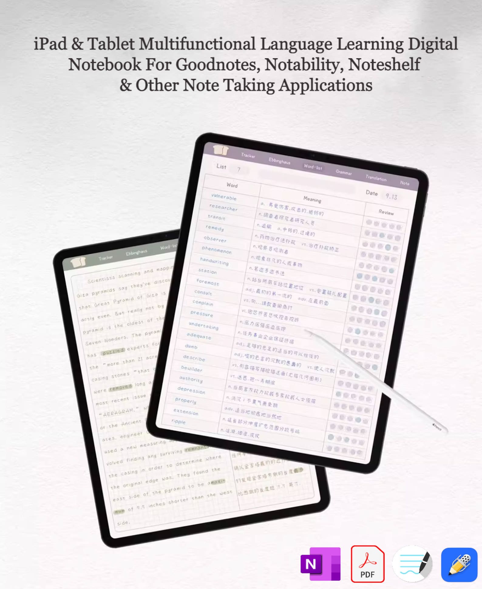 Vocabulary & Grammar Digital Notebook With Digital Stickers and Word ...