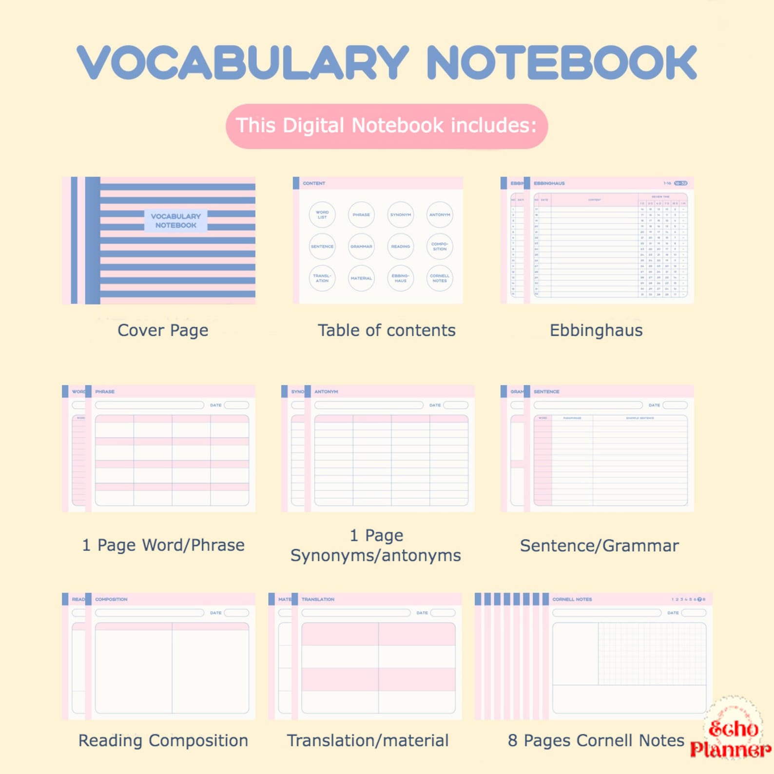 Language Learning Planner and Notebook | Grammar Digital Notebook ...