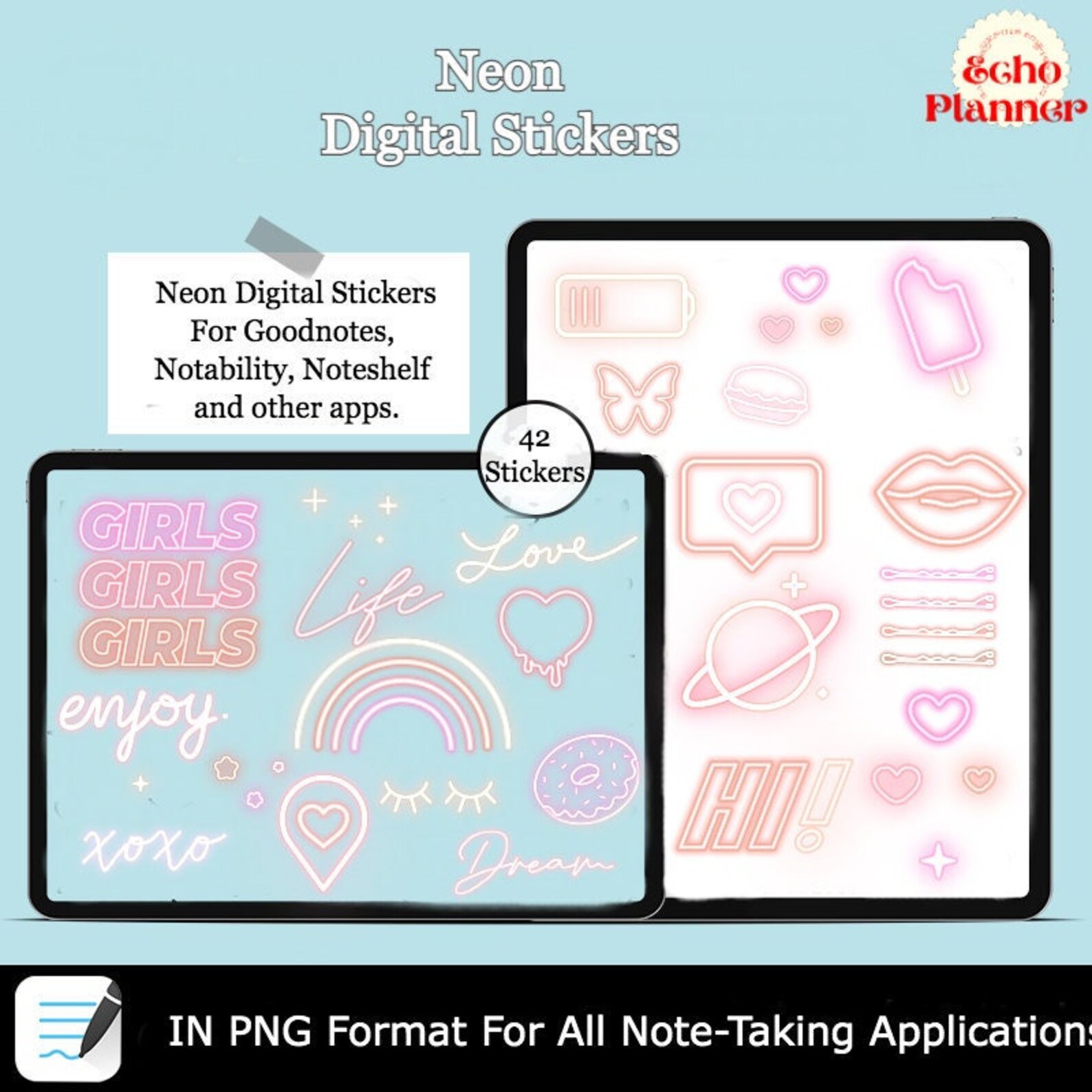 80s Retro Neon Digital Stickers: Goodnotes Planner PNG (42 Stickers) - Etsy