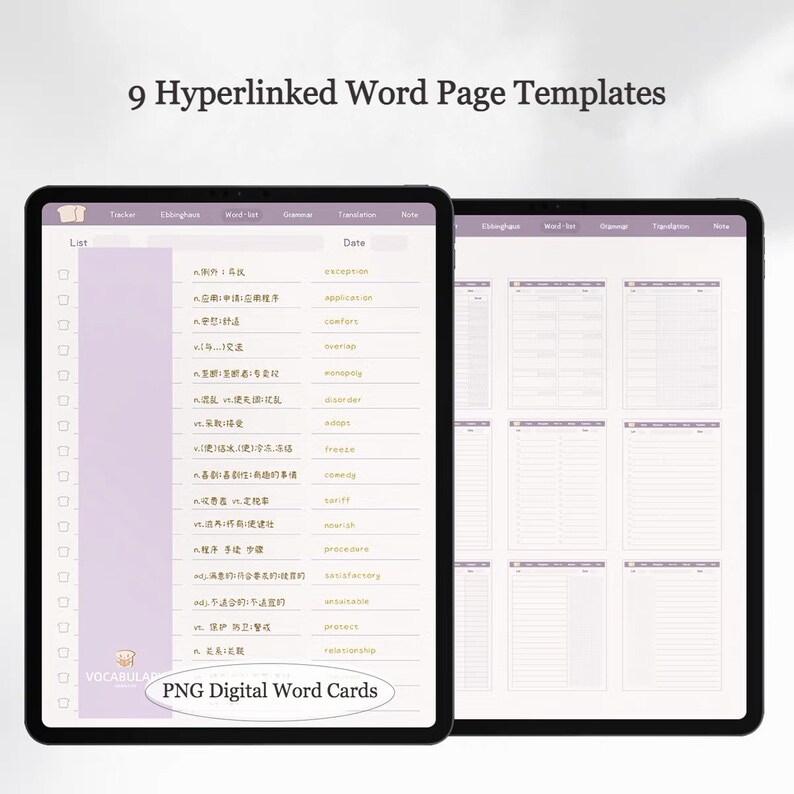 Vocabulary & Grammar Digital Notebook With Digital Stickers and Word ...