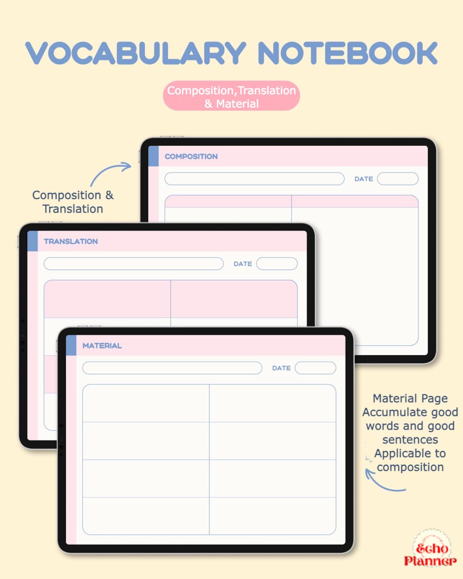 Language Learning Planner and Notebook Grammar Digital Notebook ...