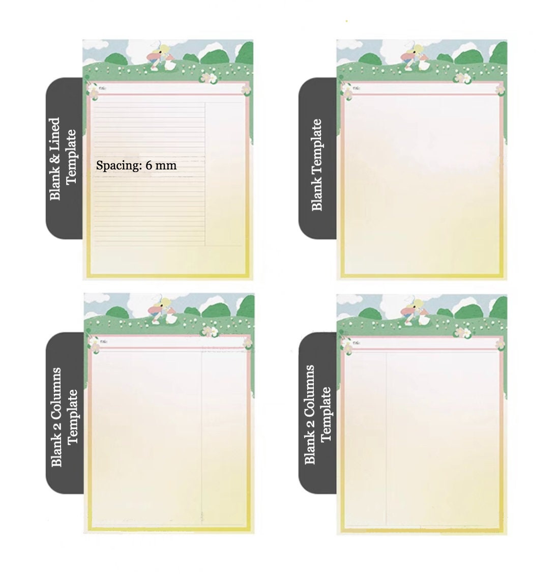 Cute Note Paper Templates | Cartoon Notebook Page Templates | iPad ...
