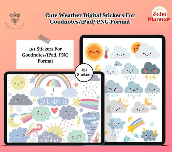 Cute Goodnotes Weather Stickers for Ipad Png Format Digital | Etsy