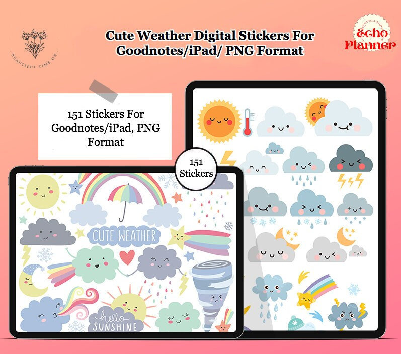 Cute Goodnotes Weather Stickers for Ipad Png Format Digital | Etsy