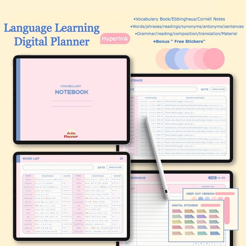 Language Learning Planner and Notebook | Grammar Digital Notebook ...