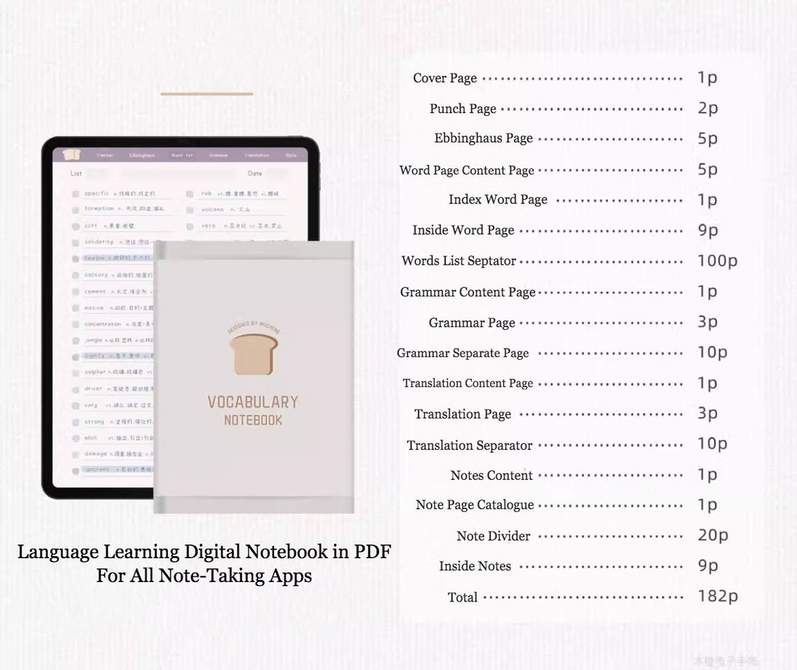 Vocabulary & Grammar Digital Notebook With Digital Stickers and Word ...