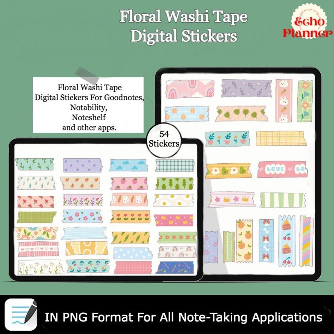 Flower Washi Tape Digital Stickers | Retro Flower Washi Tape Sticker ...