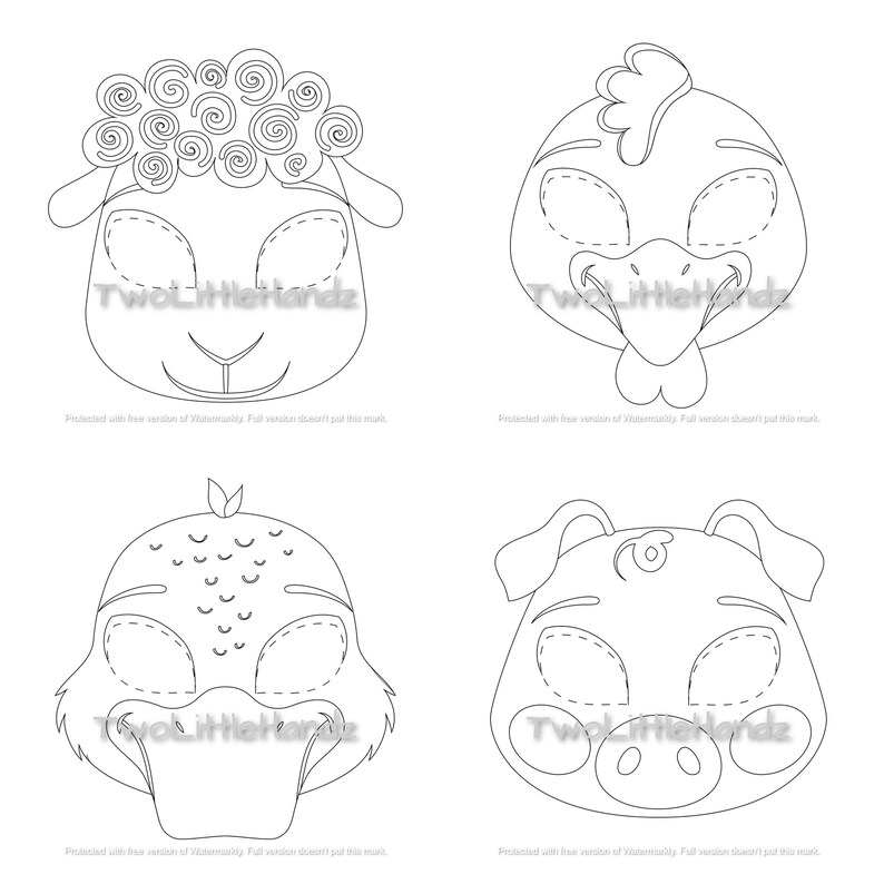 Farm Animal Masks Bundle Animal Masks for Kids Hen Pig Sheep Duck Party ...