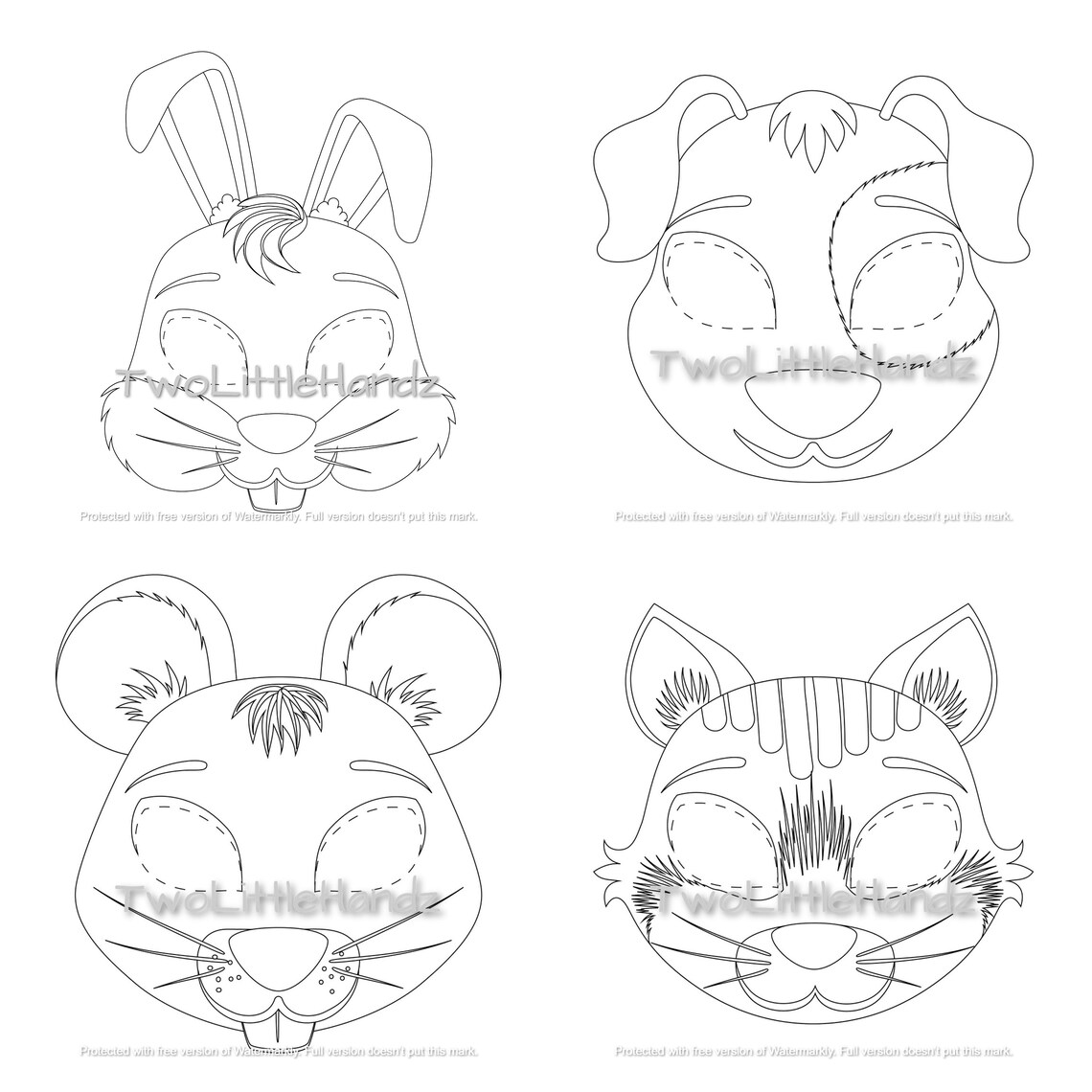 Farm Animal Masks Bundle Animal Masks for Kids Bunny Dog Mouse Cat ...