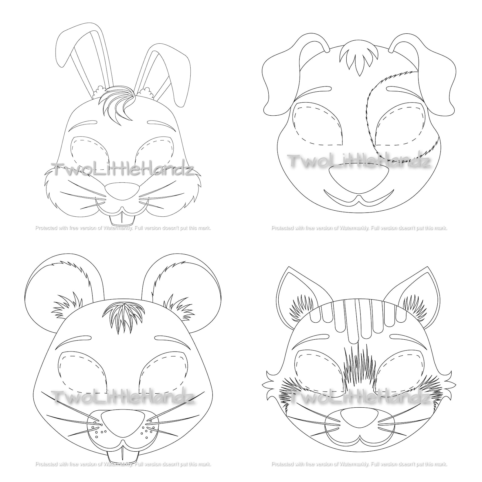 Farm Animal Masks Bundle Animal Masks for Kids Bunny Dog Mouse Cat ...