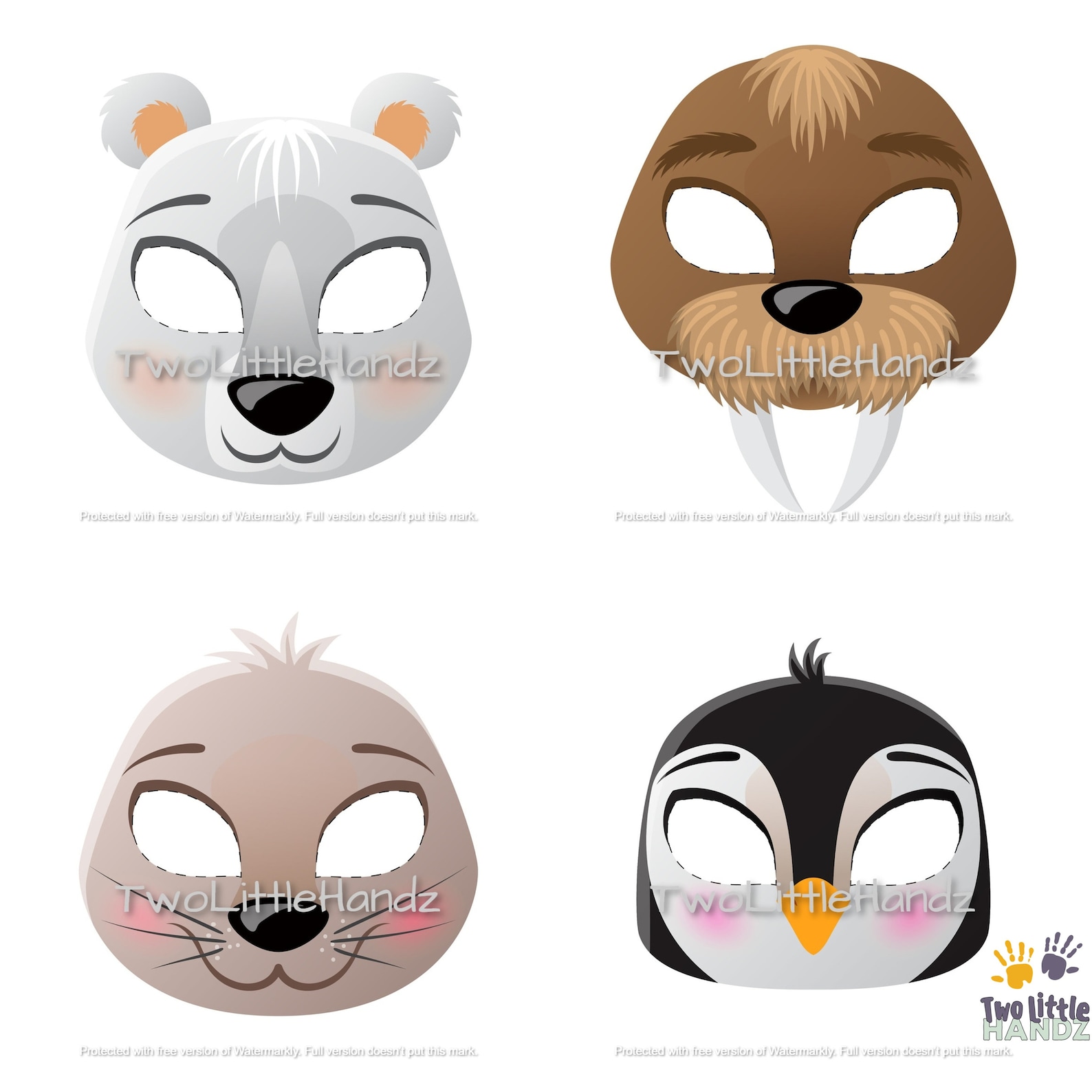 Arctic Animal Masks Bundle Animal Masks for Kids Polar Bear Penguin ...