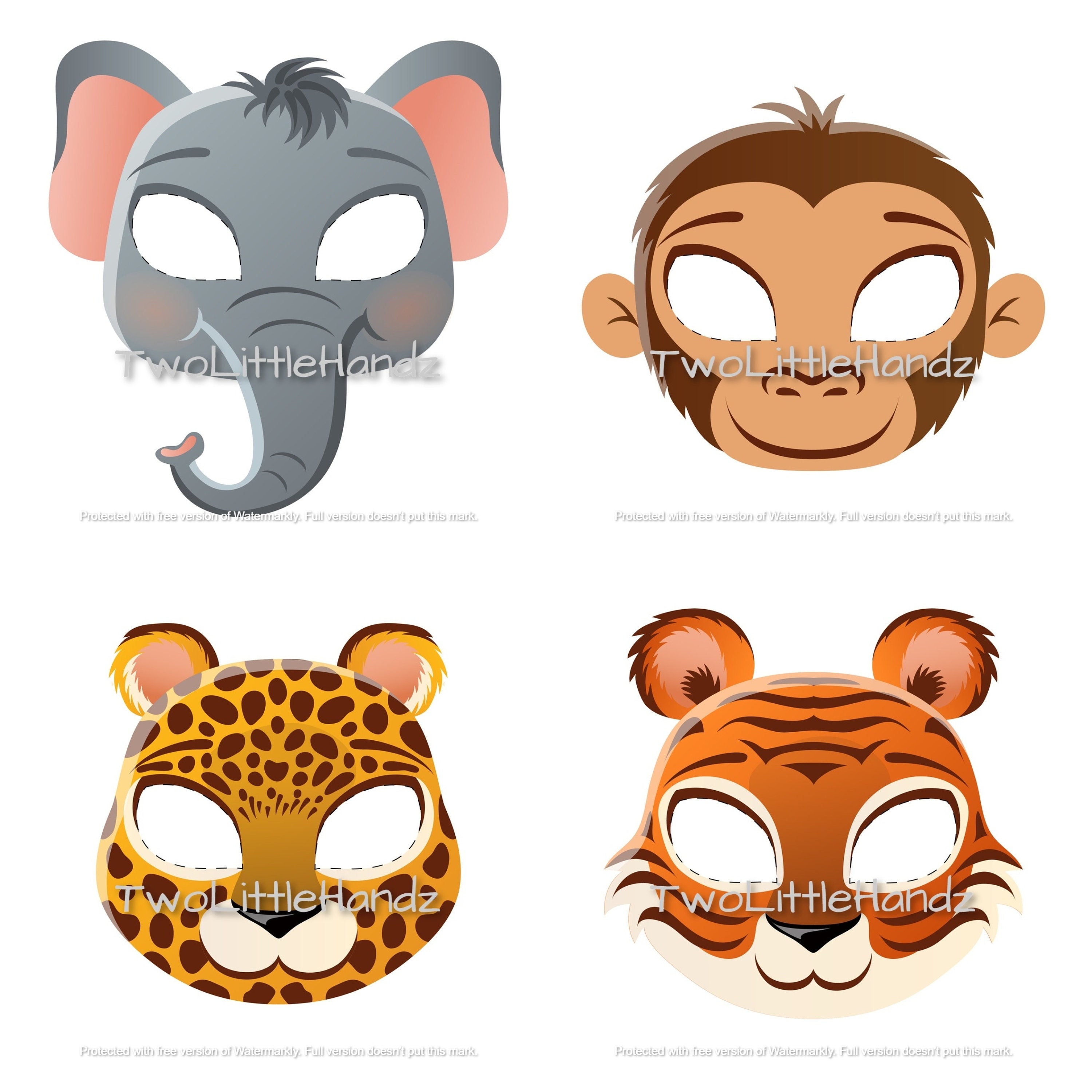 Safari Animal Masks Bundle Animal Masks for Kids Monkey Elephant Tiger ...