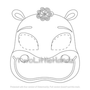Hippo Printable Mask Animal Masks for Kids Party Printable Coloring ...