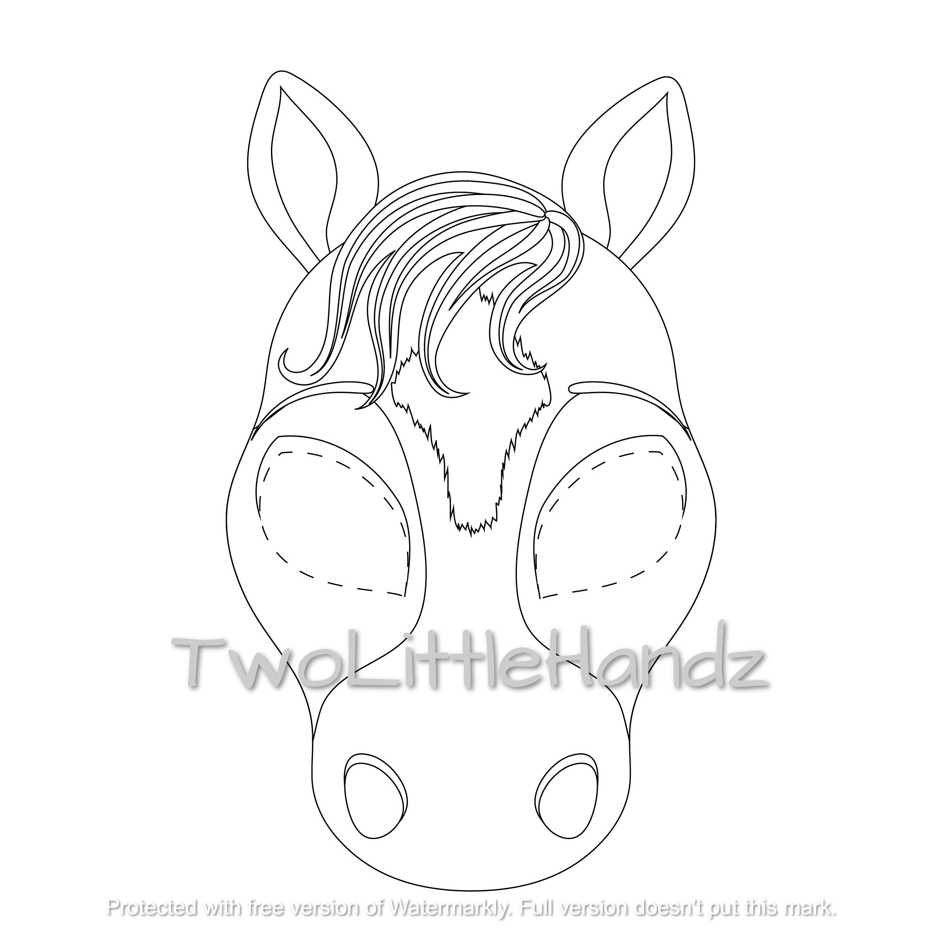 Horse Printable Mask Animal Masks for Kids Party Printable Coloring ...