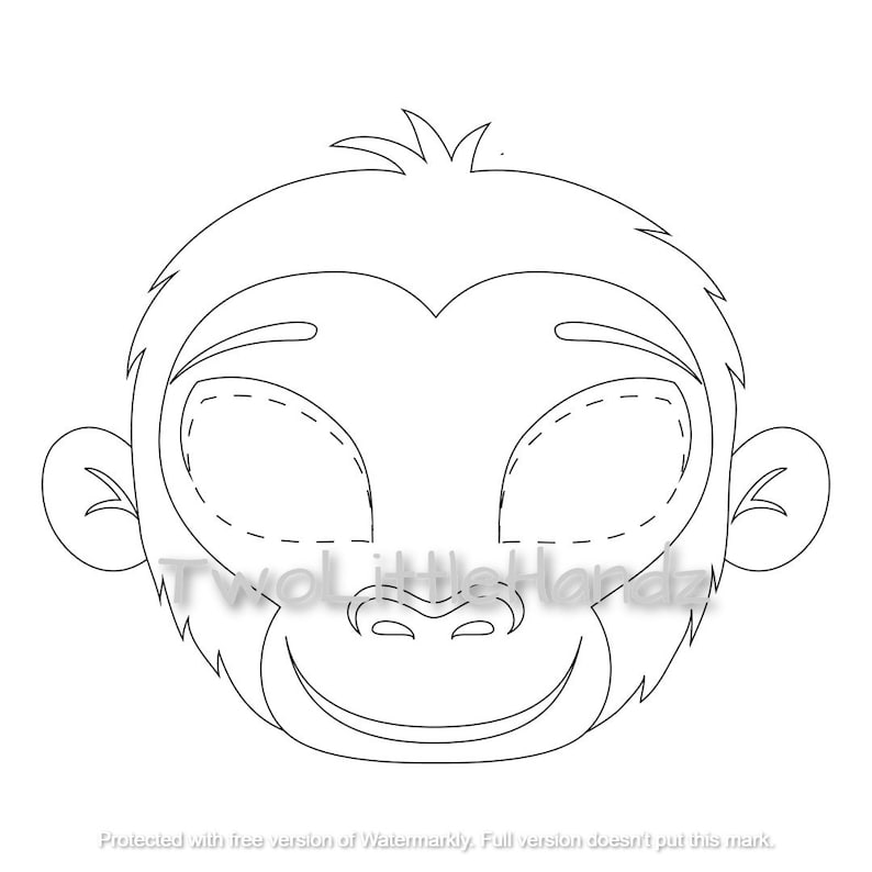 Monkey Printable Mask Animal Masks for Kids Party Printable Coloring ...