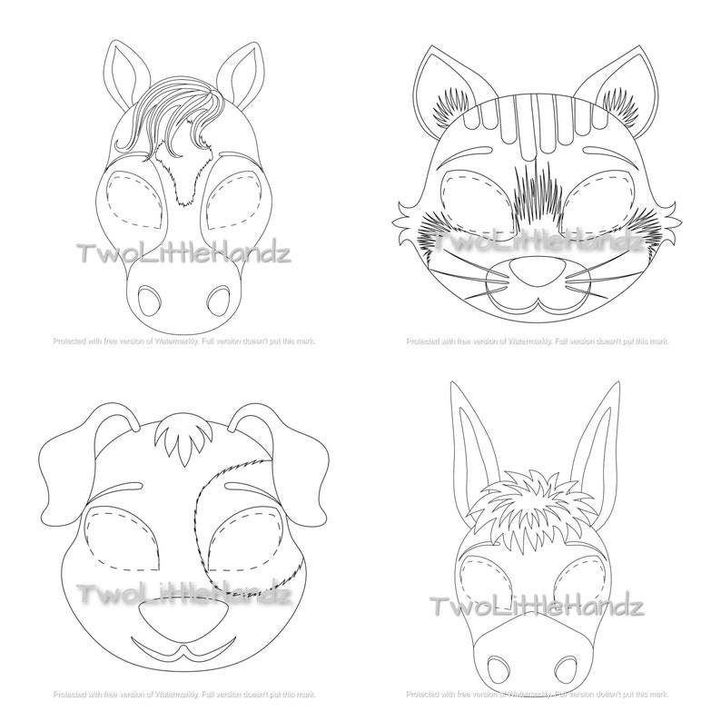 Animal Masks Bundle Animal Masks for Kids Dog Cat Horse Donkey Party ...