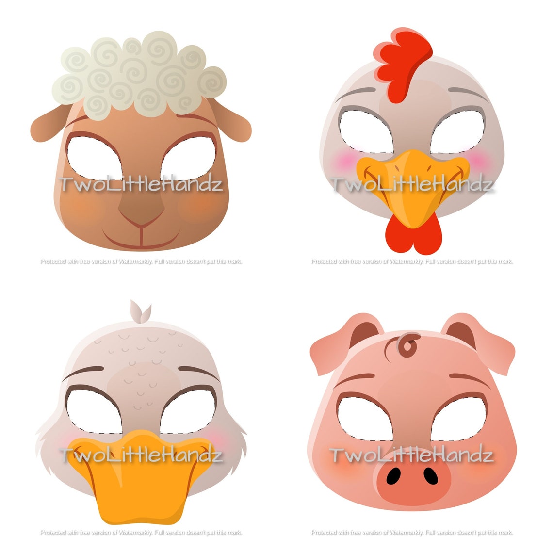 Farm Animal Masks Bundle Animal Masks for Kids Hen Pig Sheep Duck Party ...