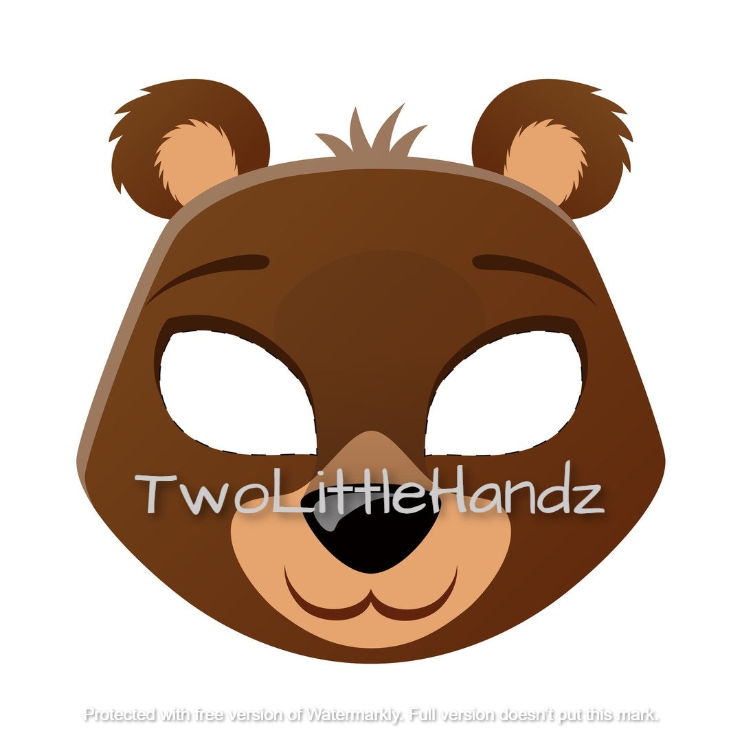 Bear Printable Mask Animal Masks for Kids Party Printable Coloring Page ...