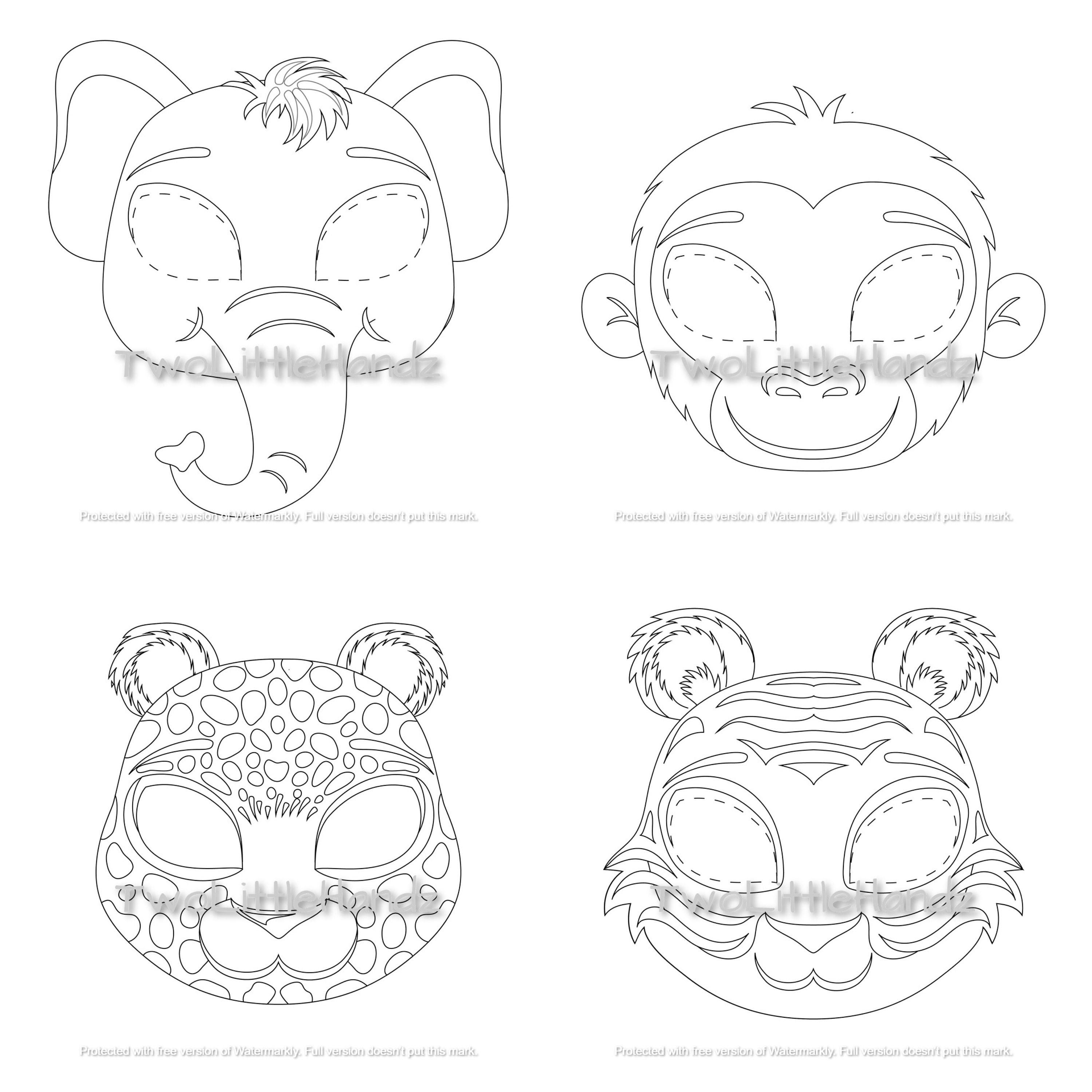 Safari Animal Masks Bundle Animal Masks for Kids Monkey Elephant Tiger ...