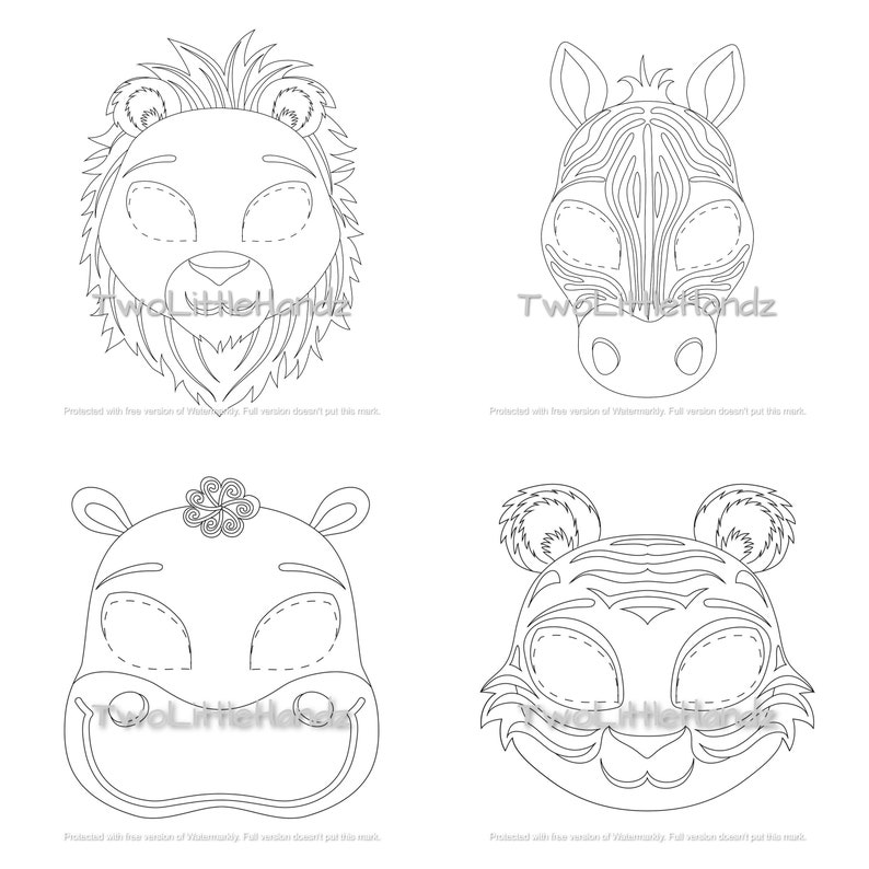 Safari Animal Masks Bundle Animal Masks for Kids Lion Zebra Hippo Tiger ...