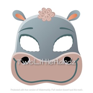 Hippo Printable Mask Animal Masks for Kids Party Printable Coloring ...