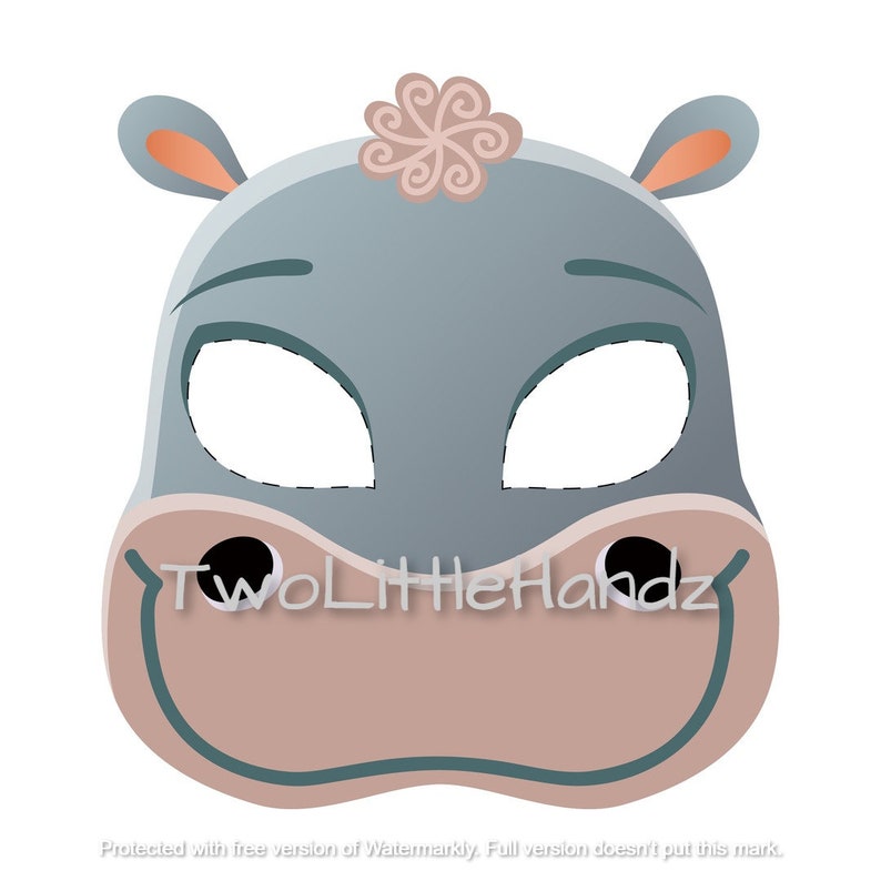 Hippo Printable Mask Animal Masks for Kids Party Printable Coloring ...