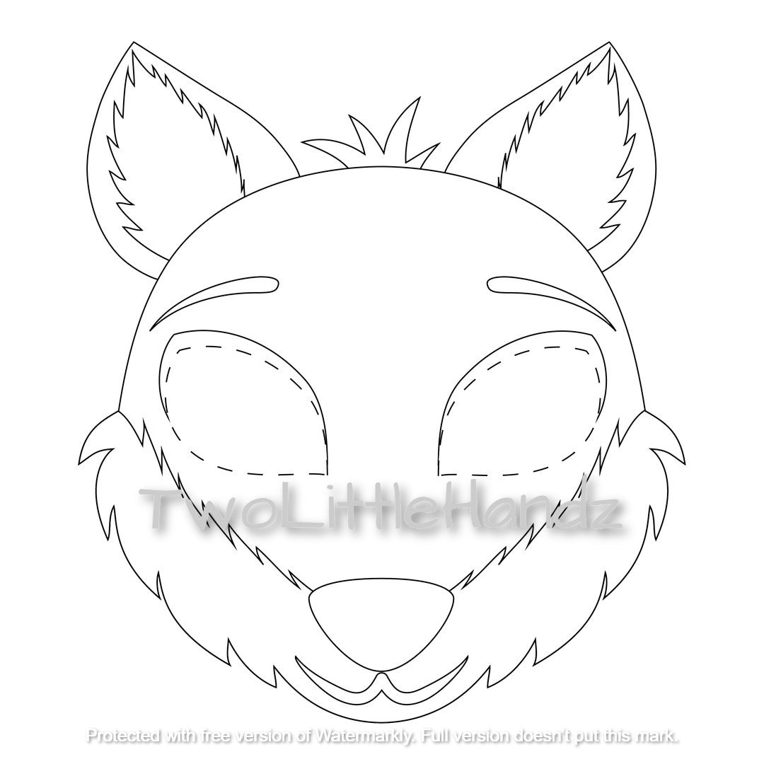 Wolf Printable Mask Animal Masks for Kids Party Printable Coloring Page ...