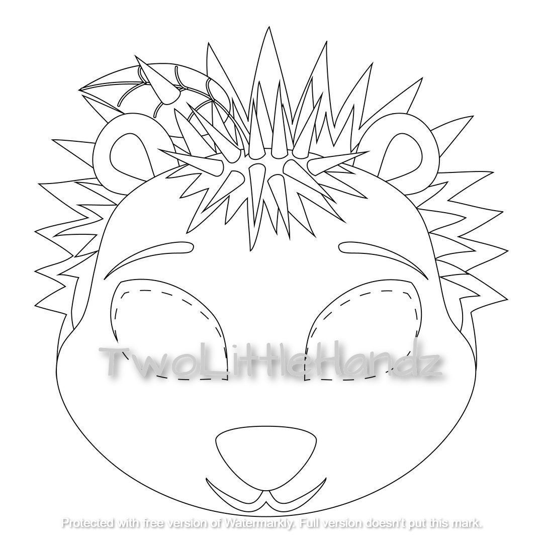 Hedgehog Printable Mask Animal Masks for Kids Party Printable Coloring ...