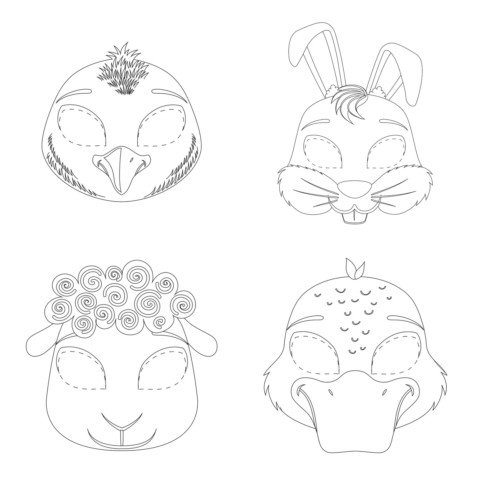 Farm Animal Masks Bundle Animal Masks for Kids Chick Bunny Sheep Duck ...