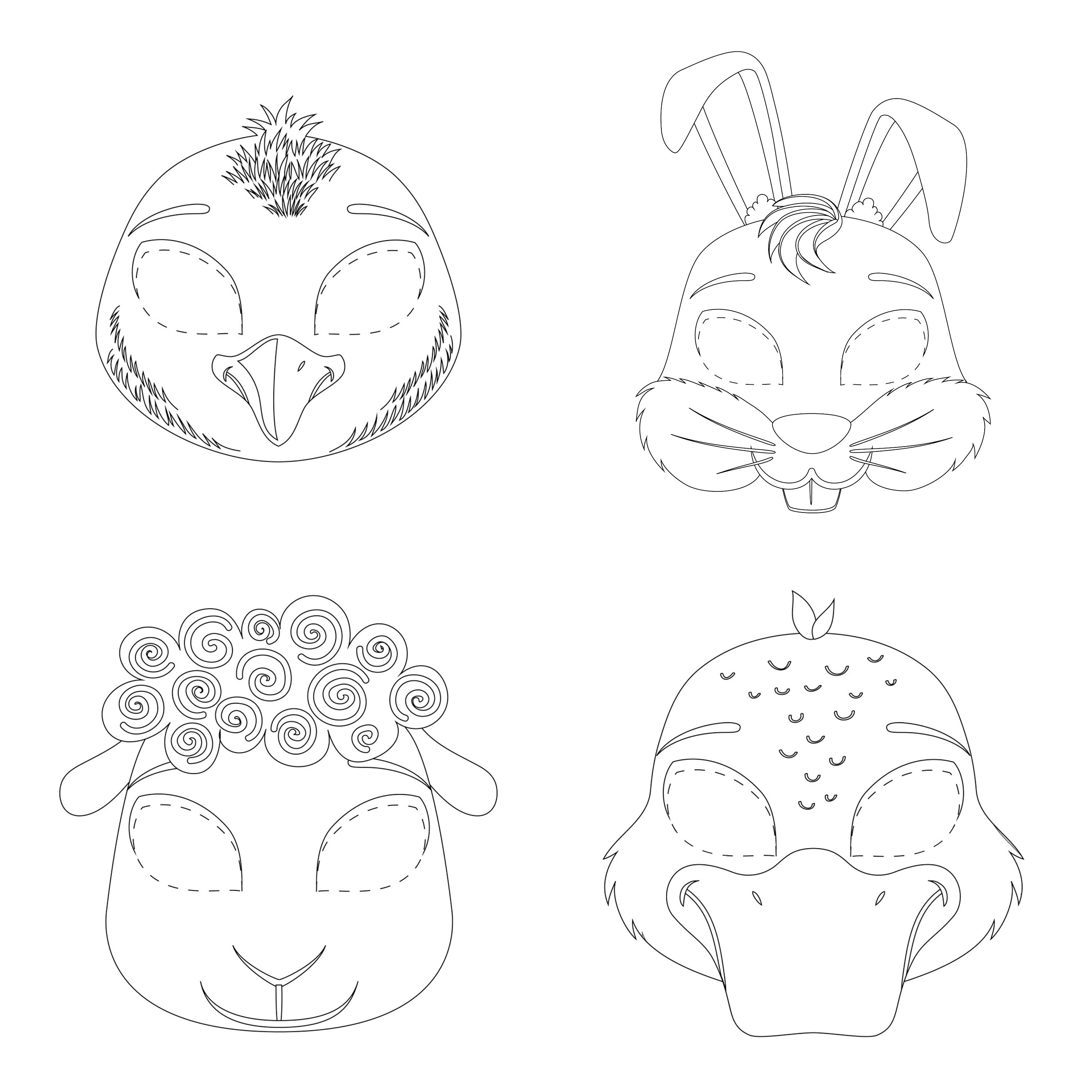 Farm Animal Masks Bundle Animal Masks for Kids Chick Bunny Sheep Duck ...