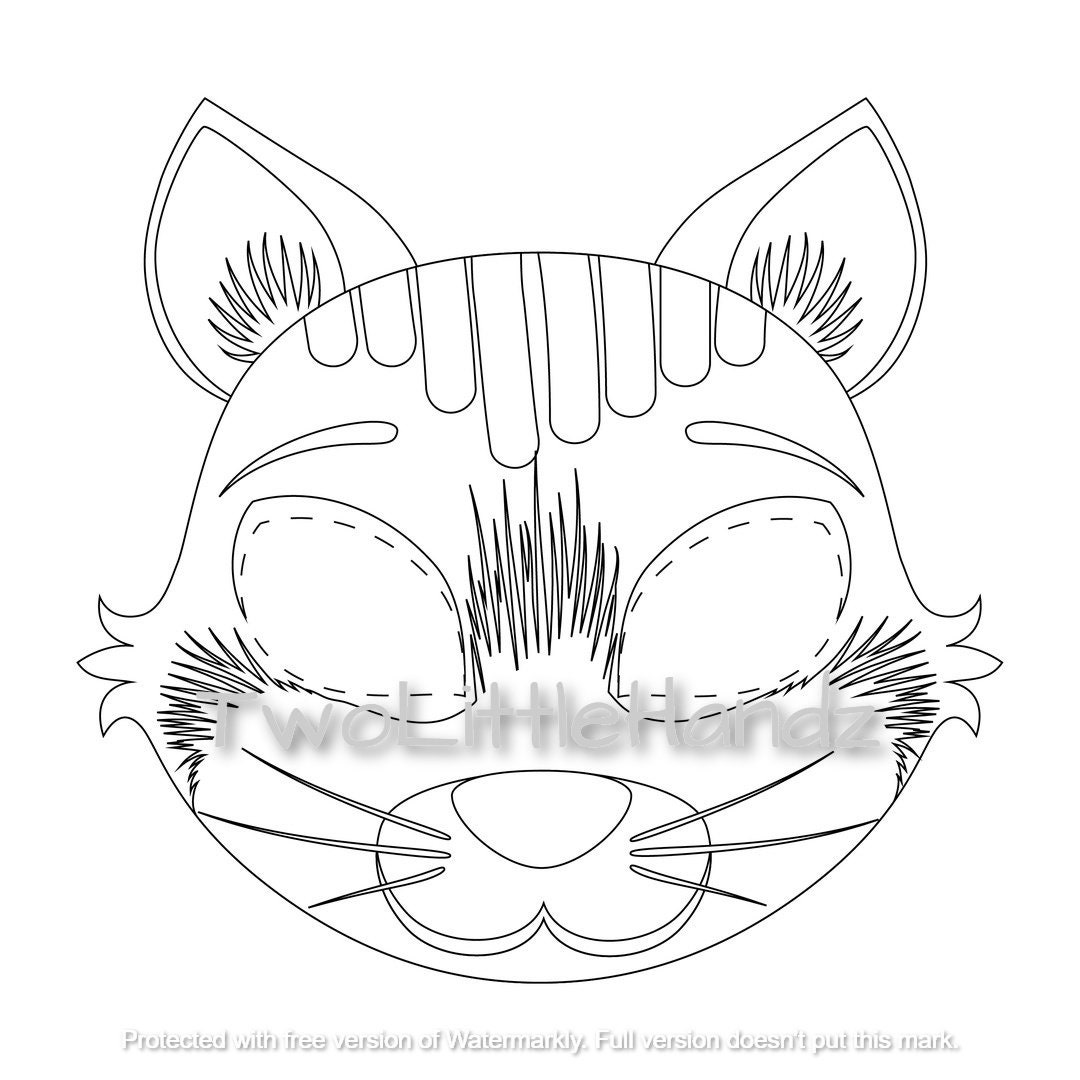 Cat Printable Mask Animal Masks for Kids Party Printable Coloring Page ...