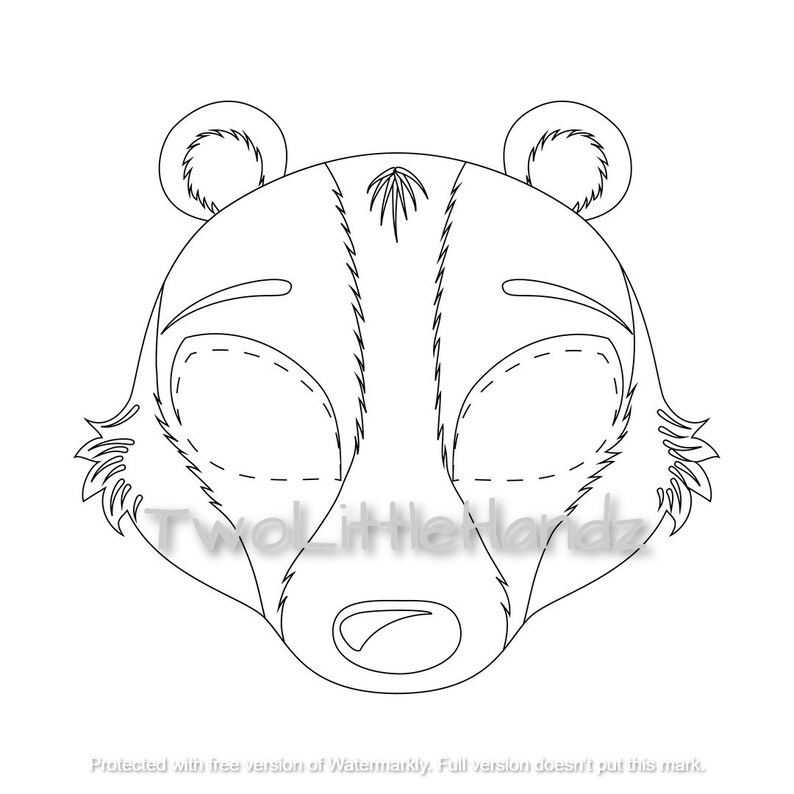 Badger Printable Mask Animal Masks for Kids Party Printable Coloring ...