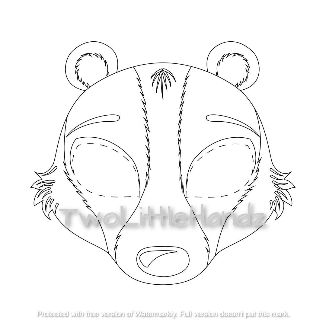 Badger Printable Mask Animal Masks for Kids Party Printable Coloring ...