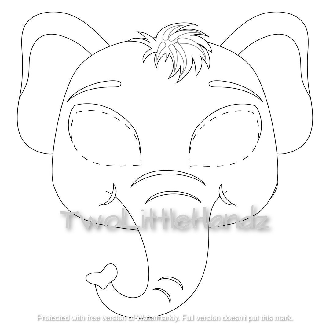 Elephant Printable Mask Animal Masks for Kids Party Printable Coloring ...