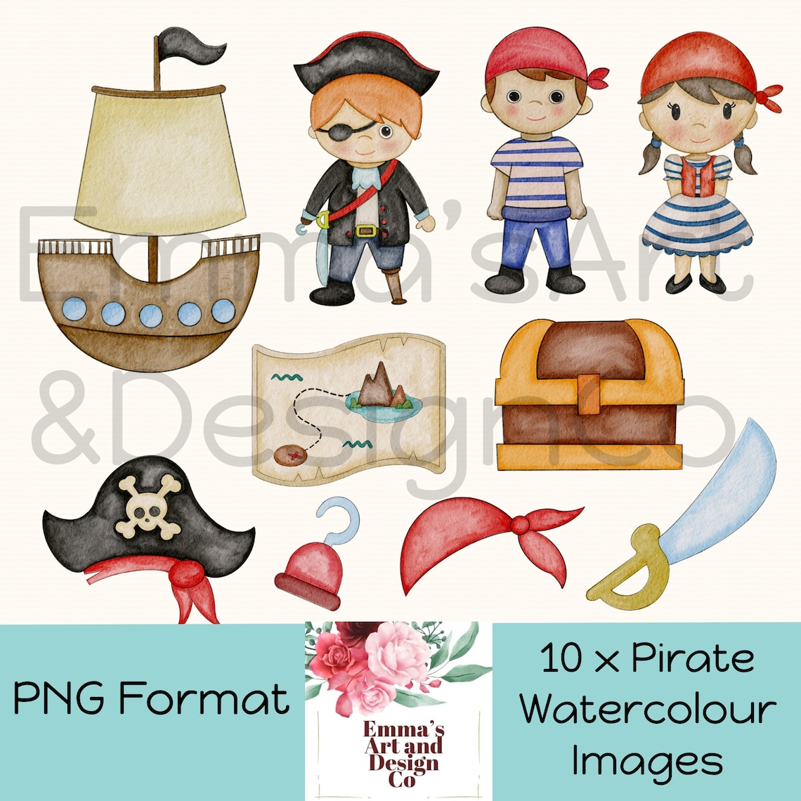 Pirate Watercolor Clipart Bundle - 10 Pirate Images, Cute Pirate ...