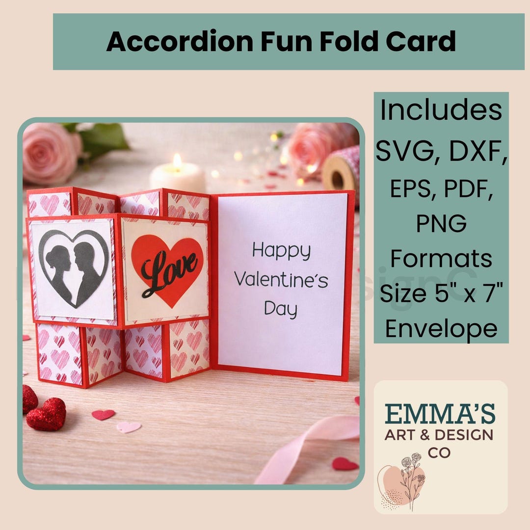 3D Valentines Card SVG, Pop up Couple Card Fun Fold Accordion, Cricut ...