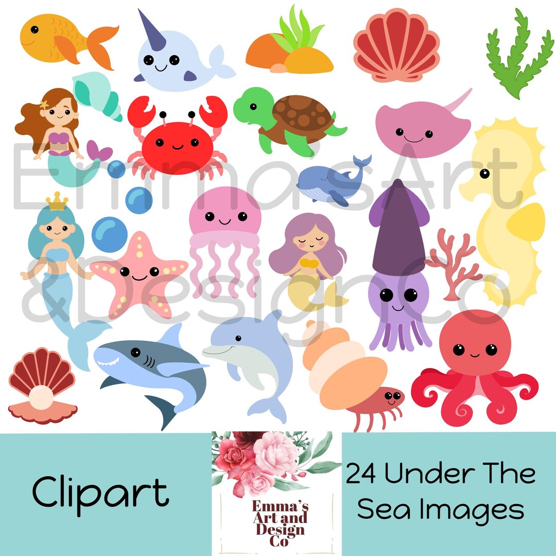 Mermaid Clipart, Under the Sea Clipart, Decor, PNG, Instant Download ...