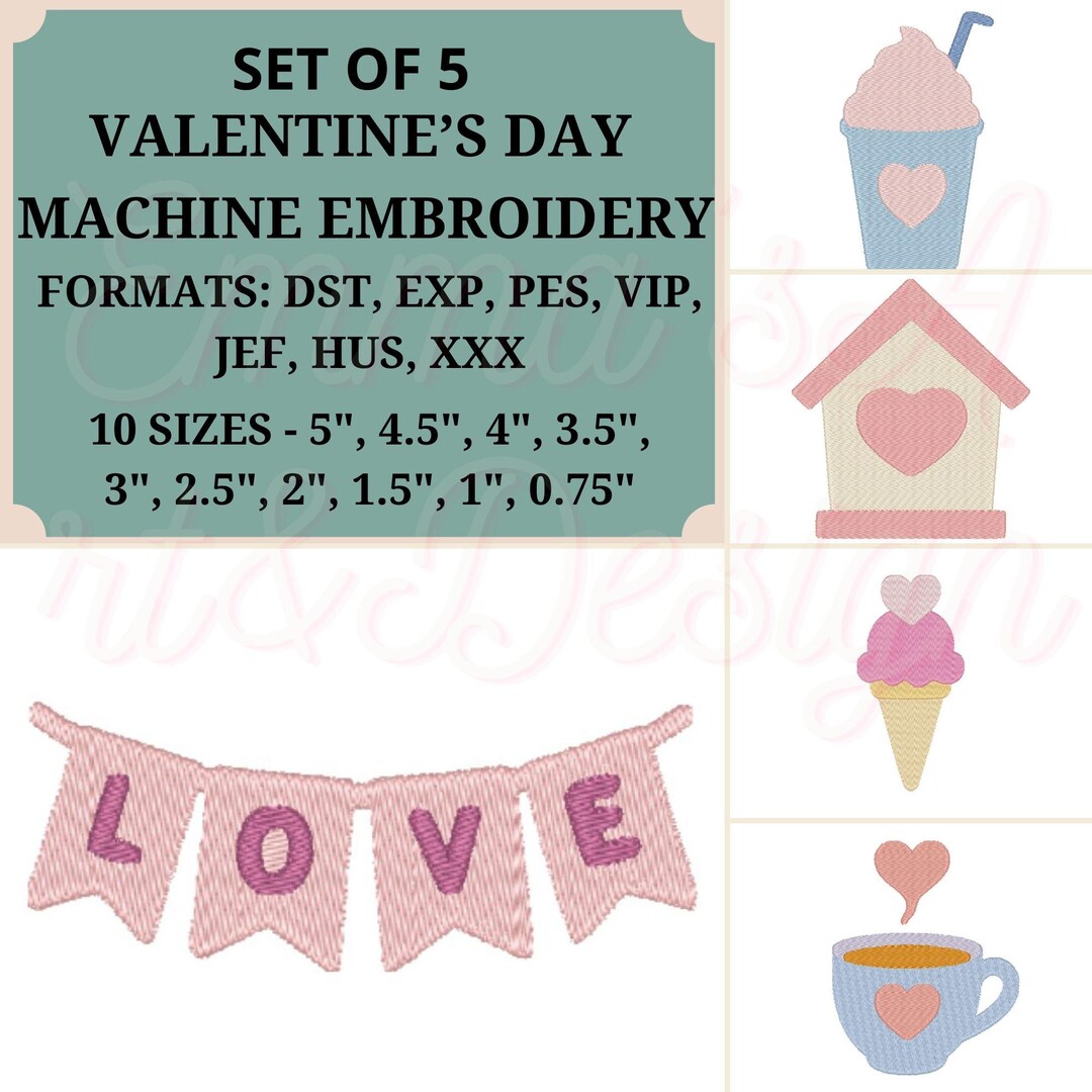 Valentine Machine Embroidery Design, Candy, Bunting, Birdhouse, Ice ...