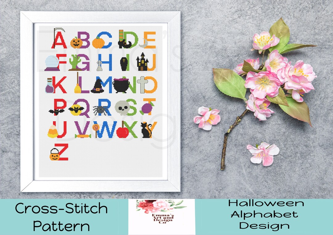 Halloween Alphabet Cross Stitch Pattern, Halloween Cross-stitch Pattern ...