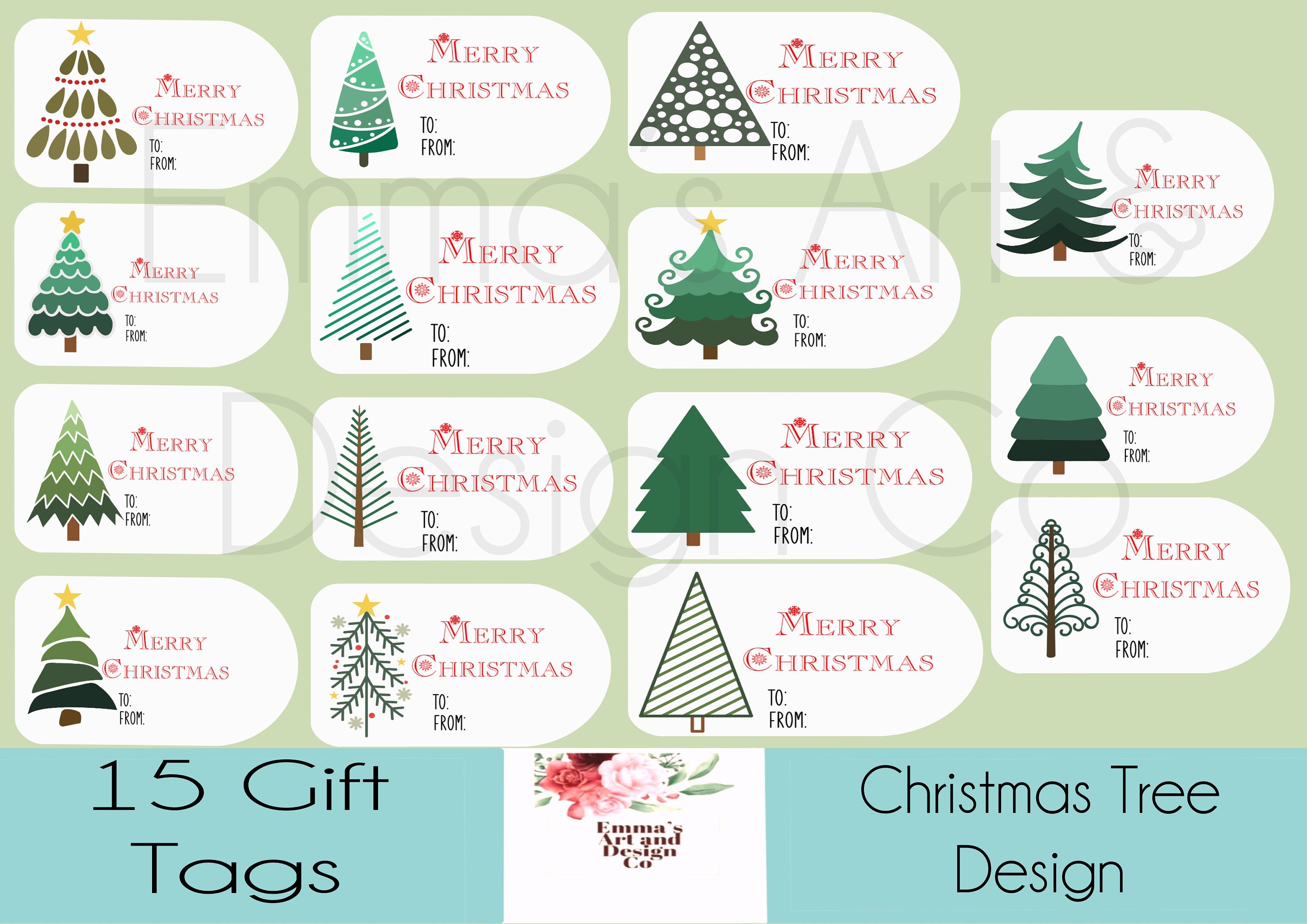 Christmas Tree Stickers Printable Christmas Gift Tag - Etsy