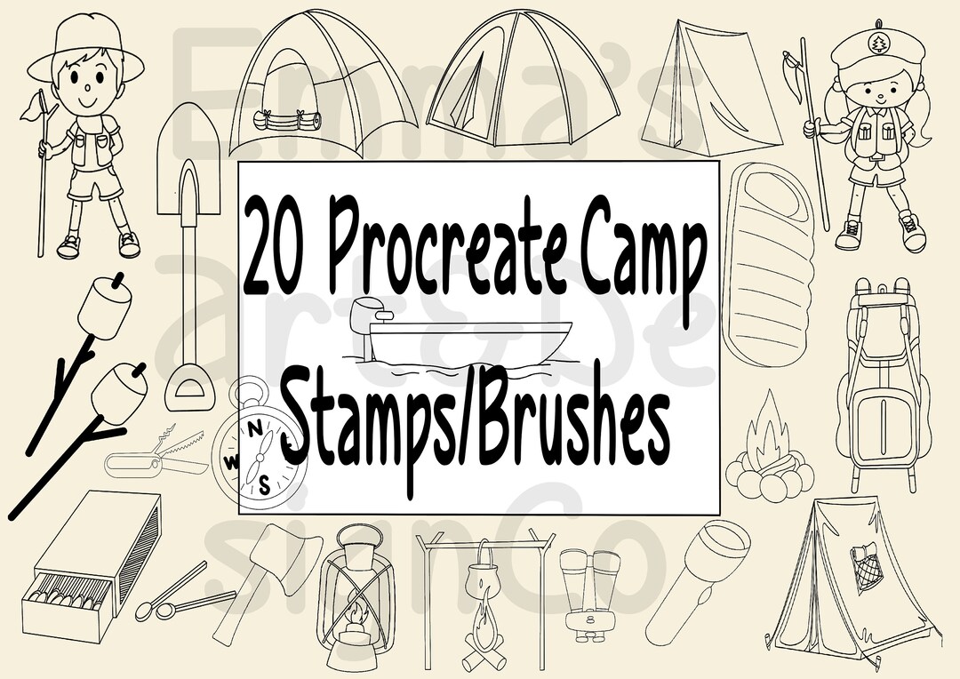Procreate Camping Stamps, Procreate Camp Brushes, Procreate Doodles ...