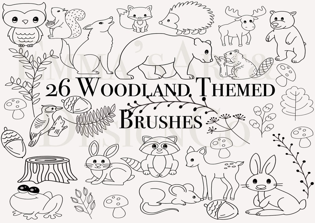 26 Woodland Animal Procreate Stamp Bundle, Procreate Woodland Brush Set ...